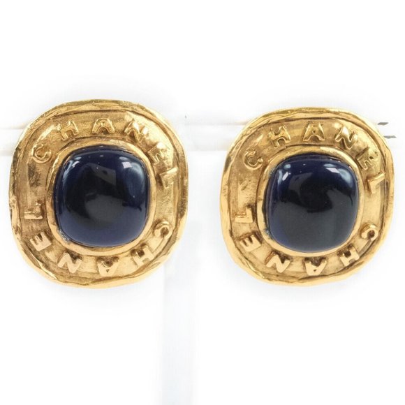 CHANEL | Jewelry | Chanel Vintage Colored Stone Earring Blue Gold ...